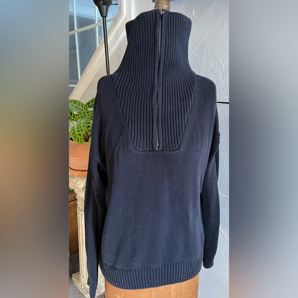 Zara | Sweaters | Zara Euc Zip Sweater Navy Blue With Zippered High ...
